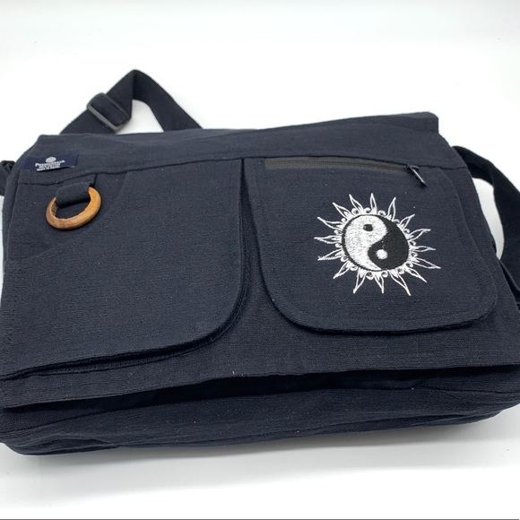 Bags | Large Heavy Cotton Laptop Bag Yin Yang Embroidery | Poshmark